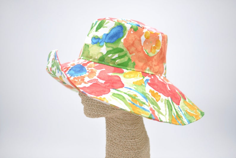 Handmade 4-way-wearing Floral Print Women's Sun Hat Wide Brim Hat ...