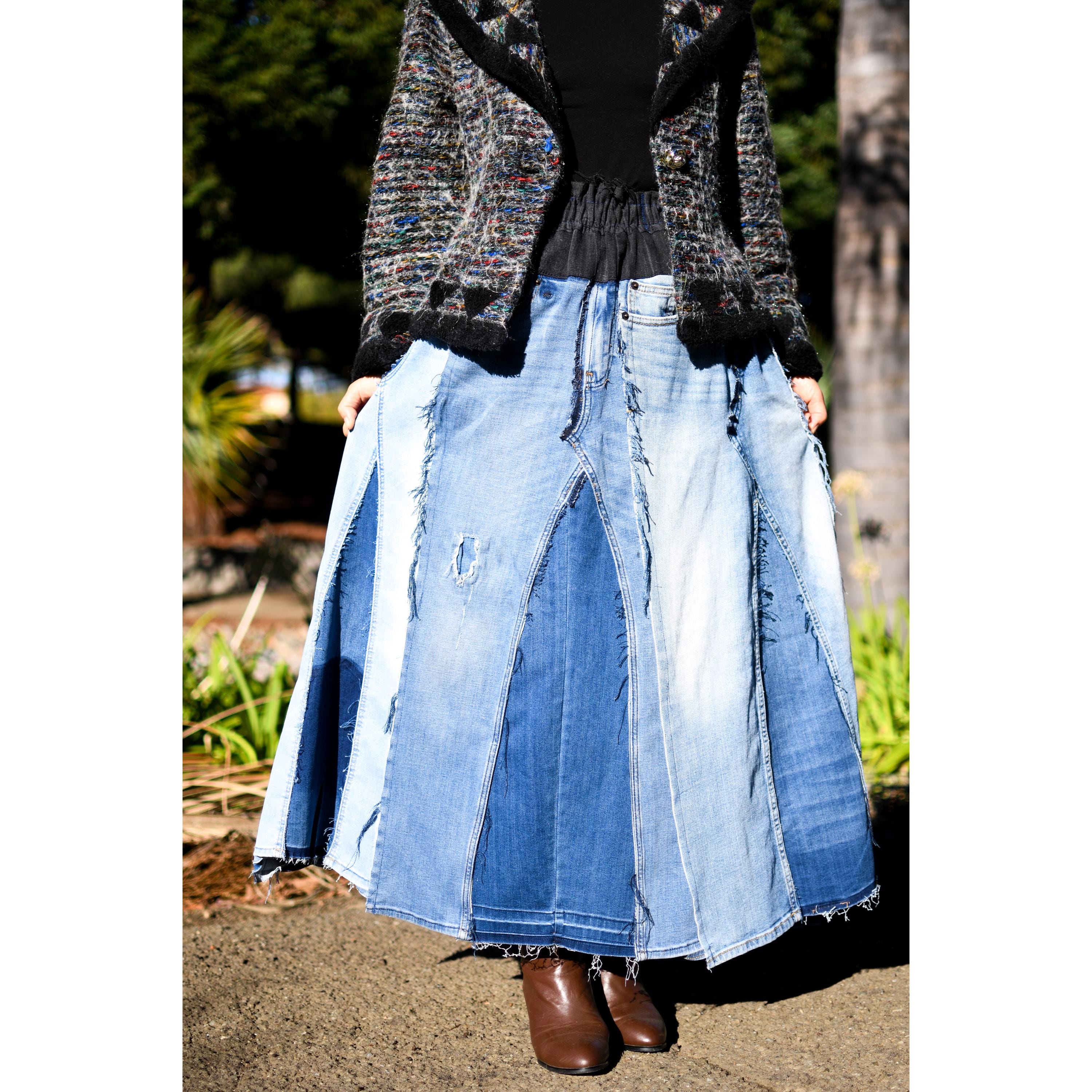 Handmade 1 of 1 360 Degree Upcycled Denim Long Skirt From 5 Pairs of ...
