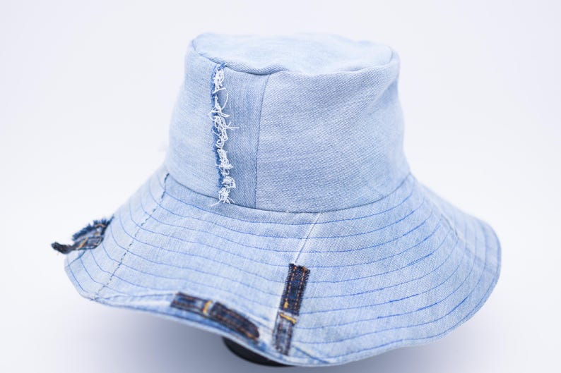 Handmade Upcycled Light Color Denim Wide Brim Sun Hat One Size up to 23 ...
