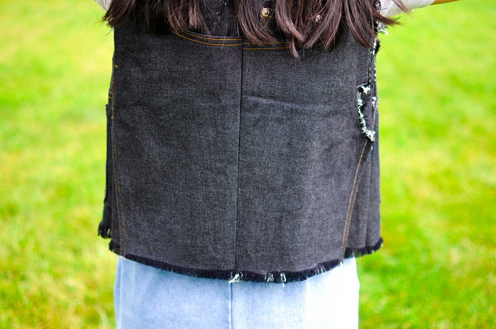 Frayed-edge Upcycled Black Denim Vest Size Small/size 4 Size 6 Womens ...