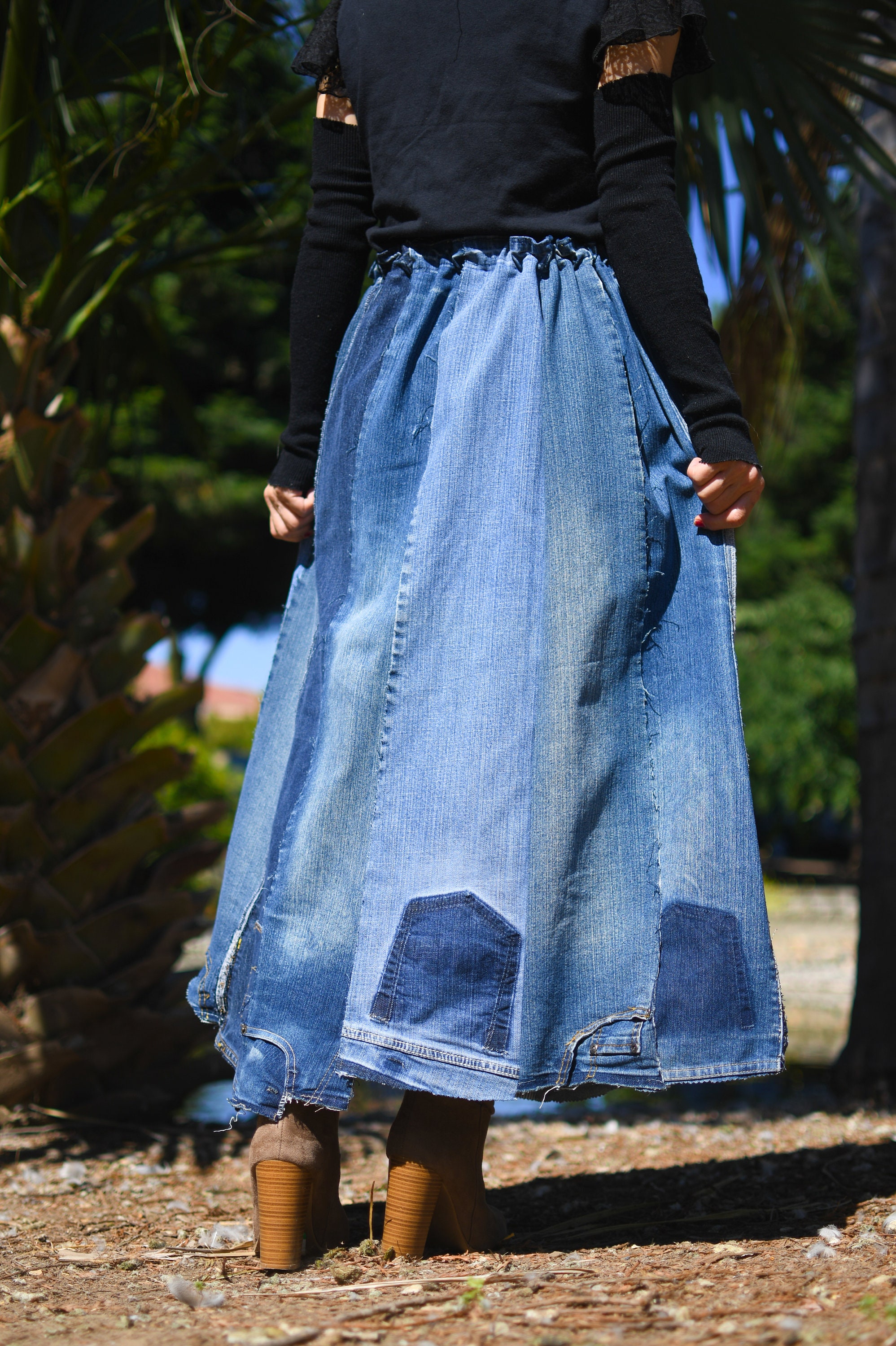 Handmade 1 of 1 Upcycled Denim Skirt With Elastic Waistband Only One ...