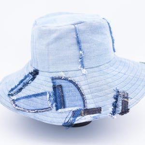 Handmade Upcycled Light Color Denim Wide Brim Sun Hat One Size up to 23 ...