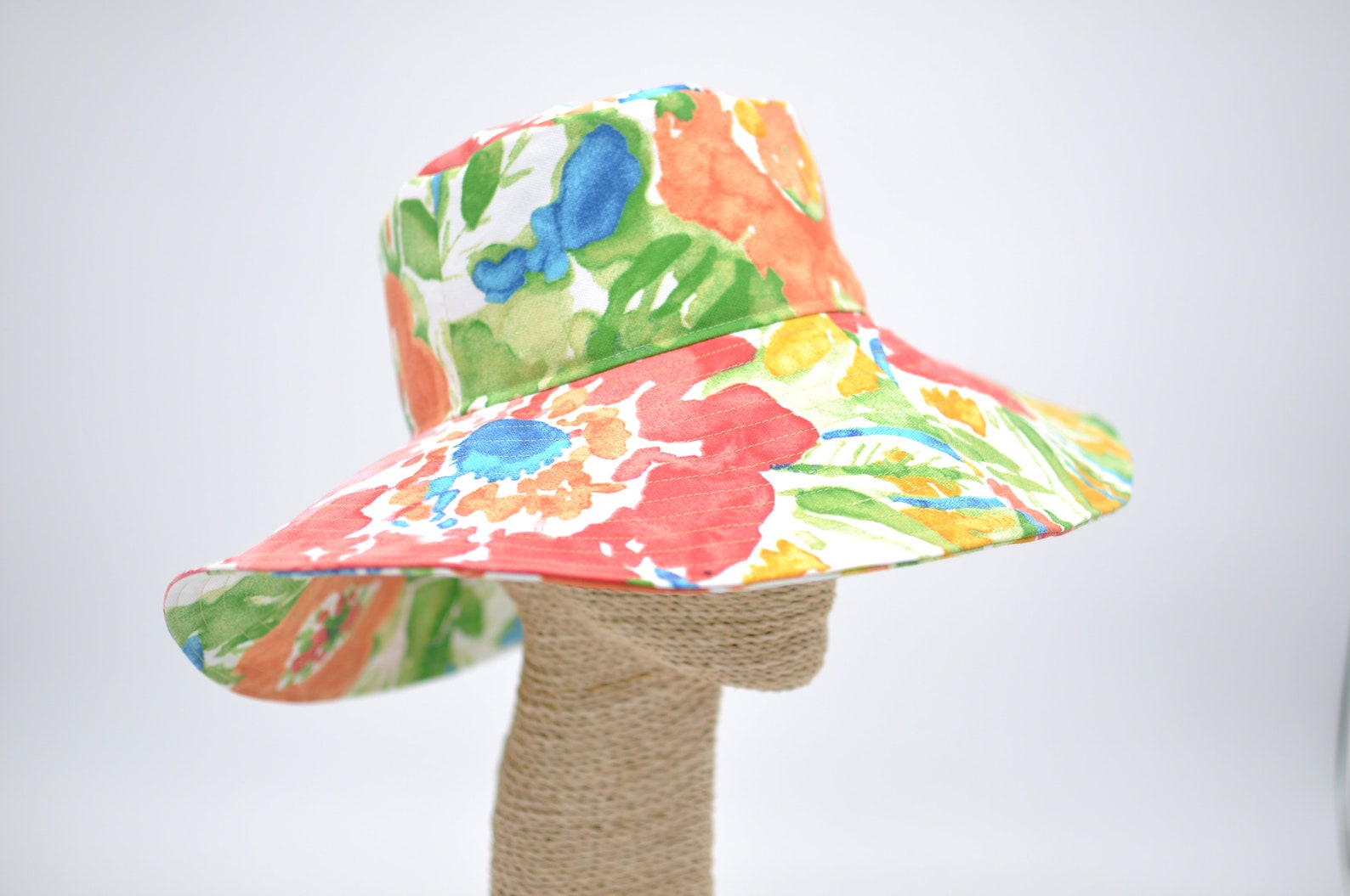 Handmade 4-way-wearing Floral Print Women's Sun Hat Wide Brim Hat ...