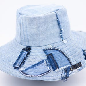 Handmade Upcycled Light Color Denim Wide Brim Sun Hat One Size up to 23 ...