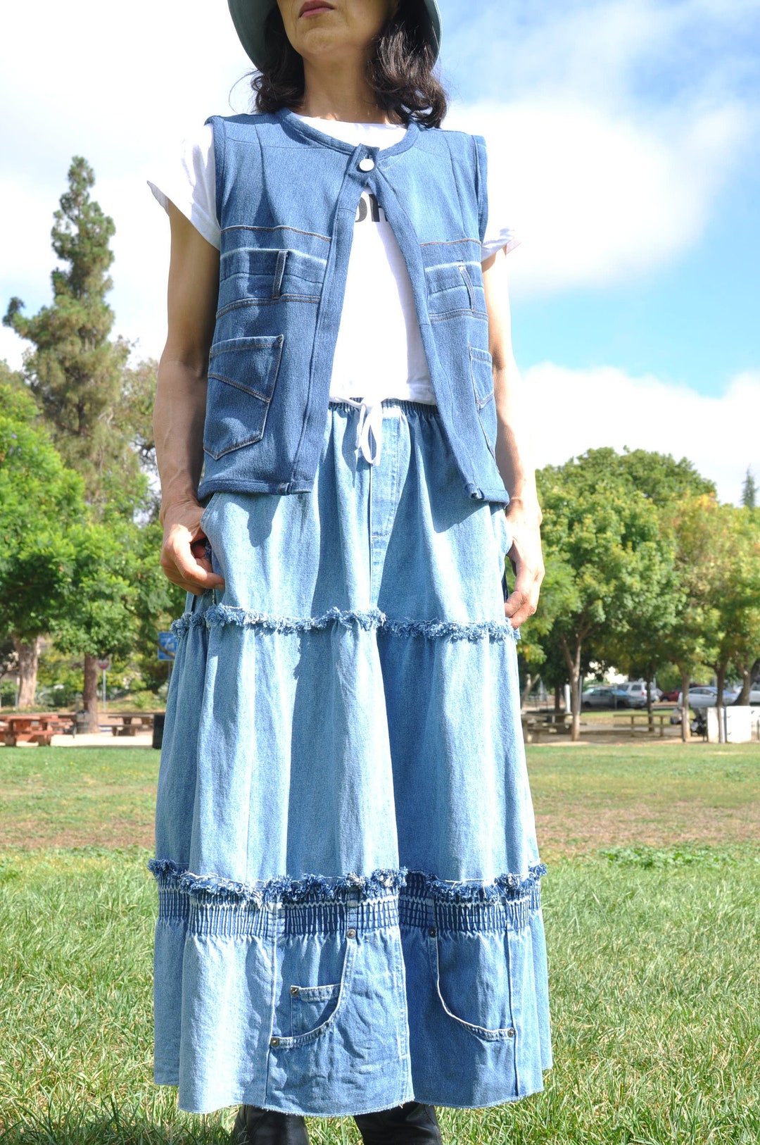 Upcycled Women Vest With Two Pockets and Buttons Closure (denim Effect ...