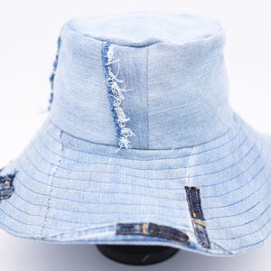 Handmade Upcycled Light Color Denim Wide Brim Sun Hat One Size up to 23 ...
