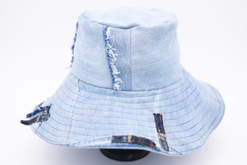 Handmade Upcycled Light Color Denim Wide Brim Sun Hat One Size up to 23 ...