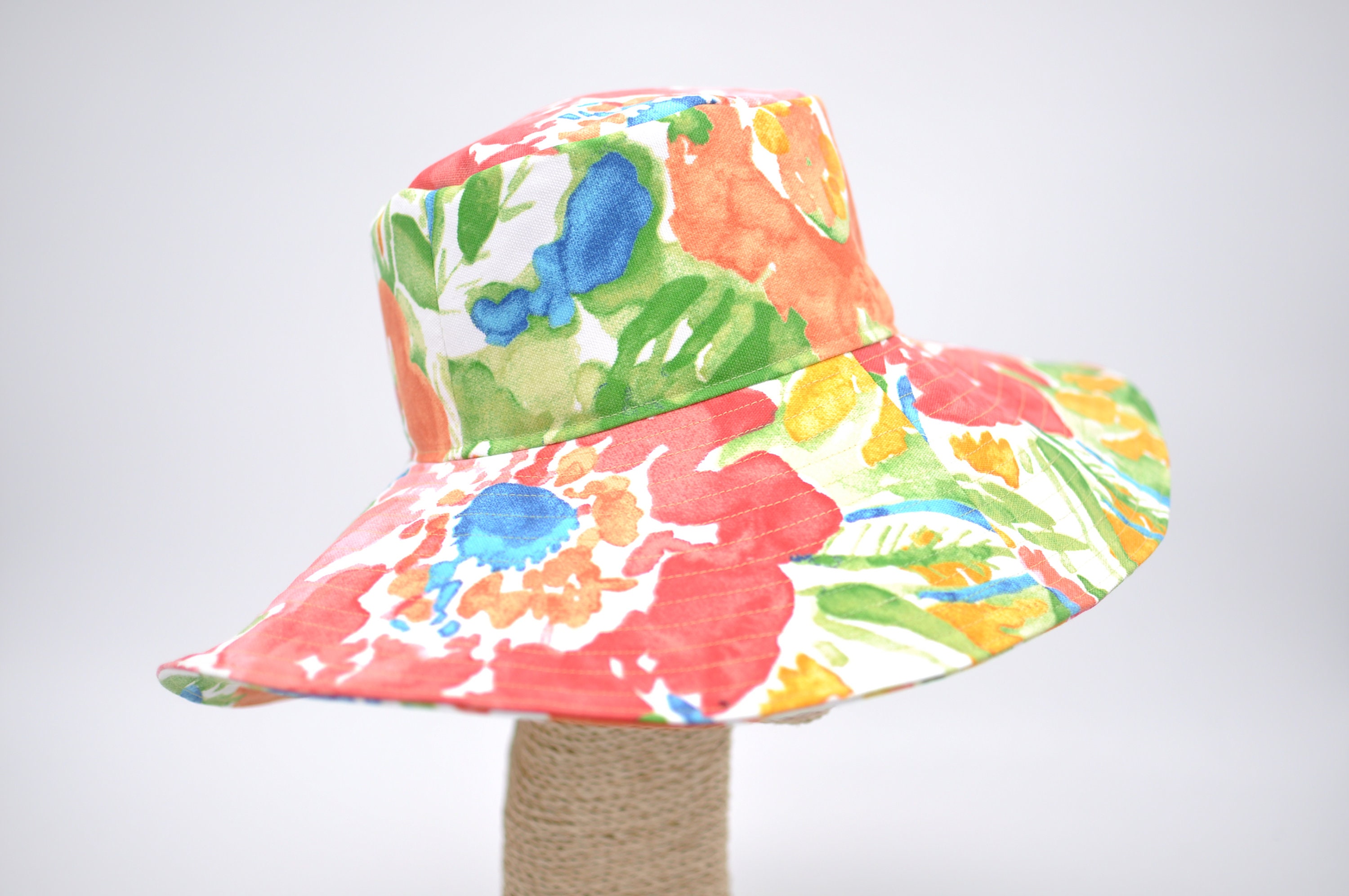 Handmade 4-way-wearing Floral Print Women's Sun Hat Wide Brim Hat ...