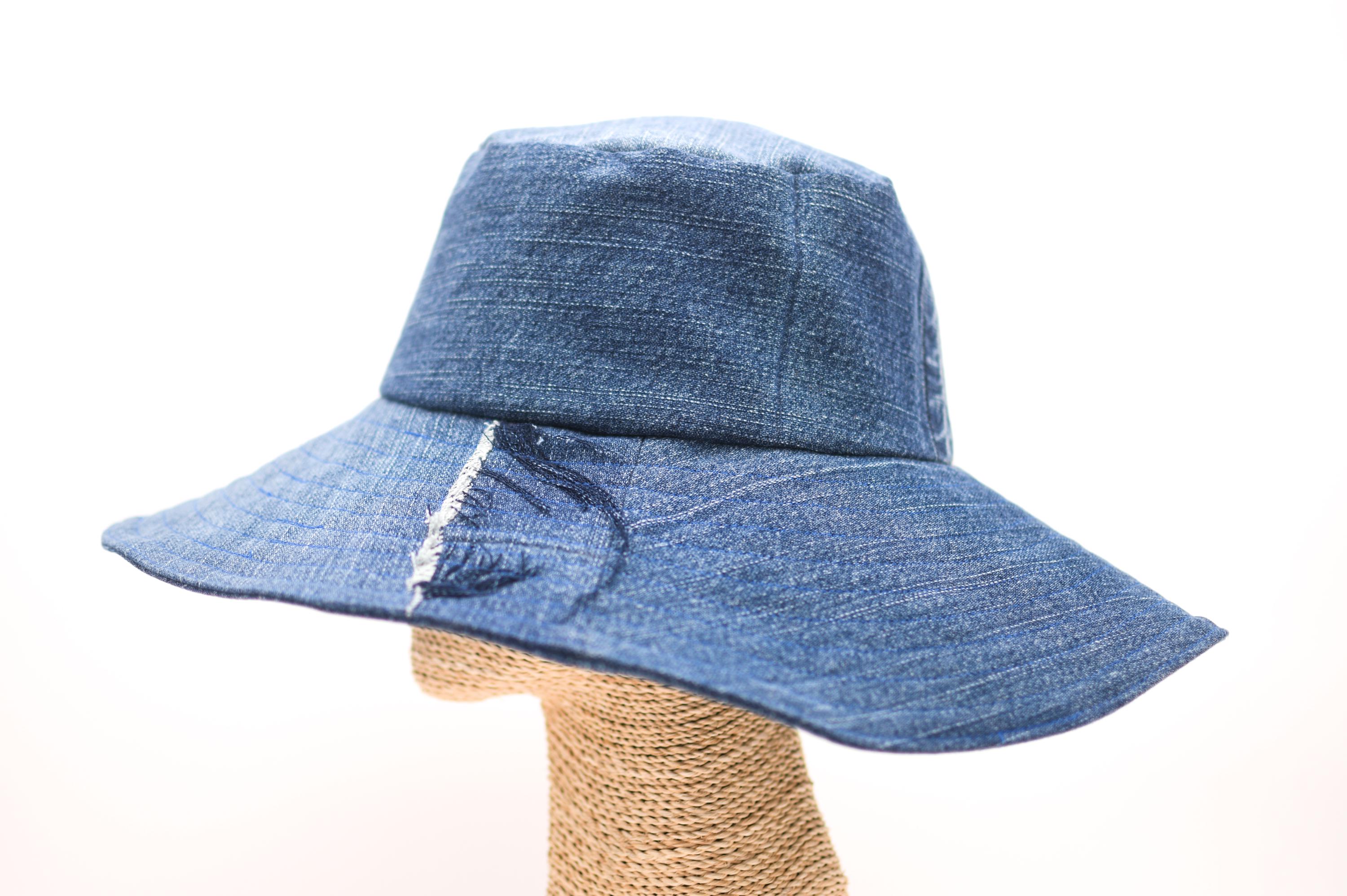 4-way-wear Handmade Upcycled Denim Wide Brim Sun Hat One Size up to 23 ...