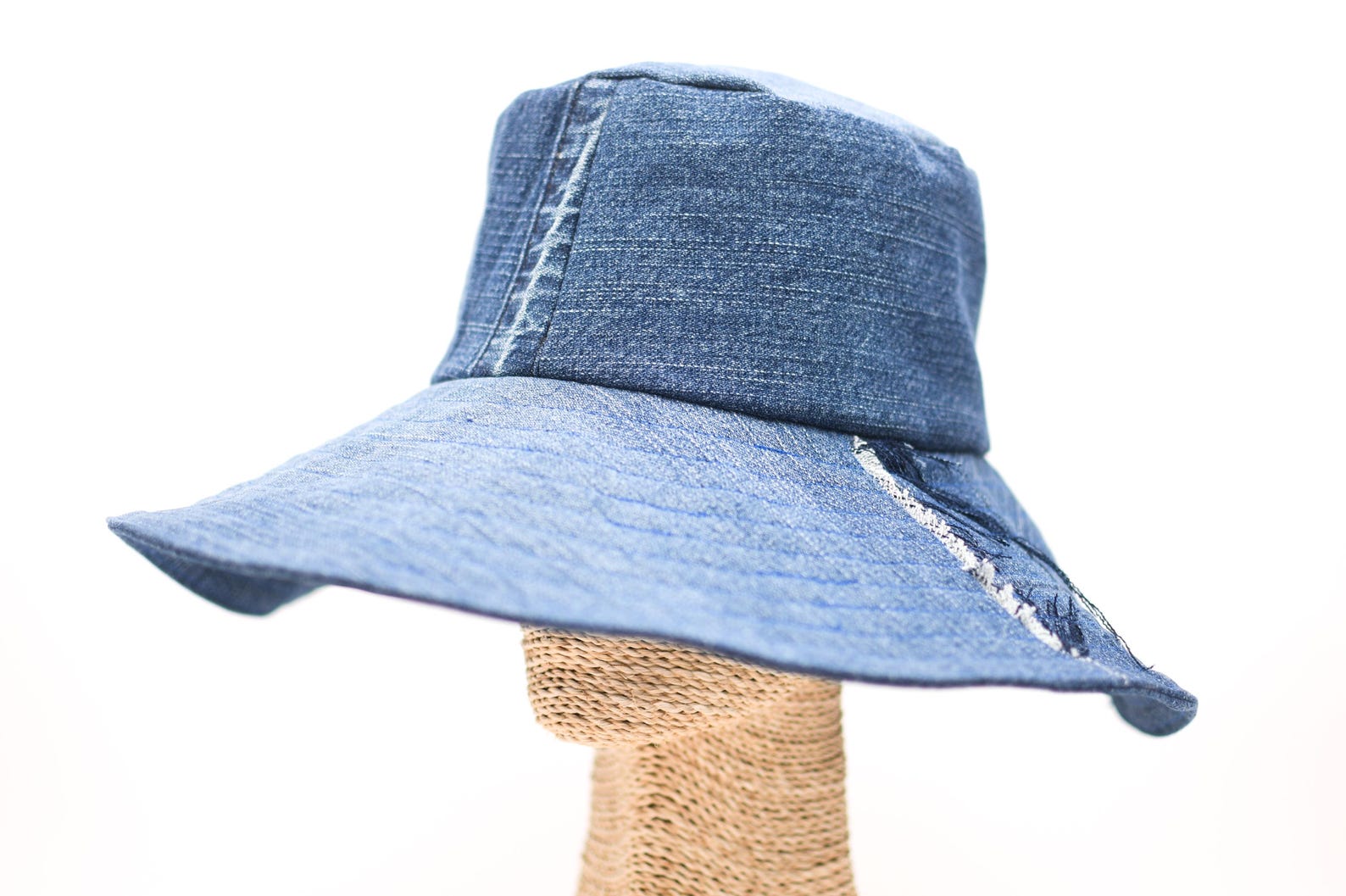 4-way-wear Handmade Upcycled Denim Wide Brim Sun Hat One Size up to 23 ...