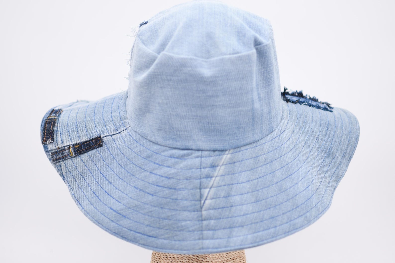 Handmade Upcycled Light Color Denim Wide Brim Sun Hat One Size up to 23 ...