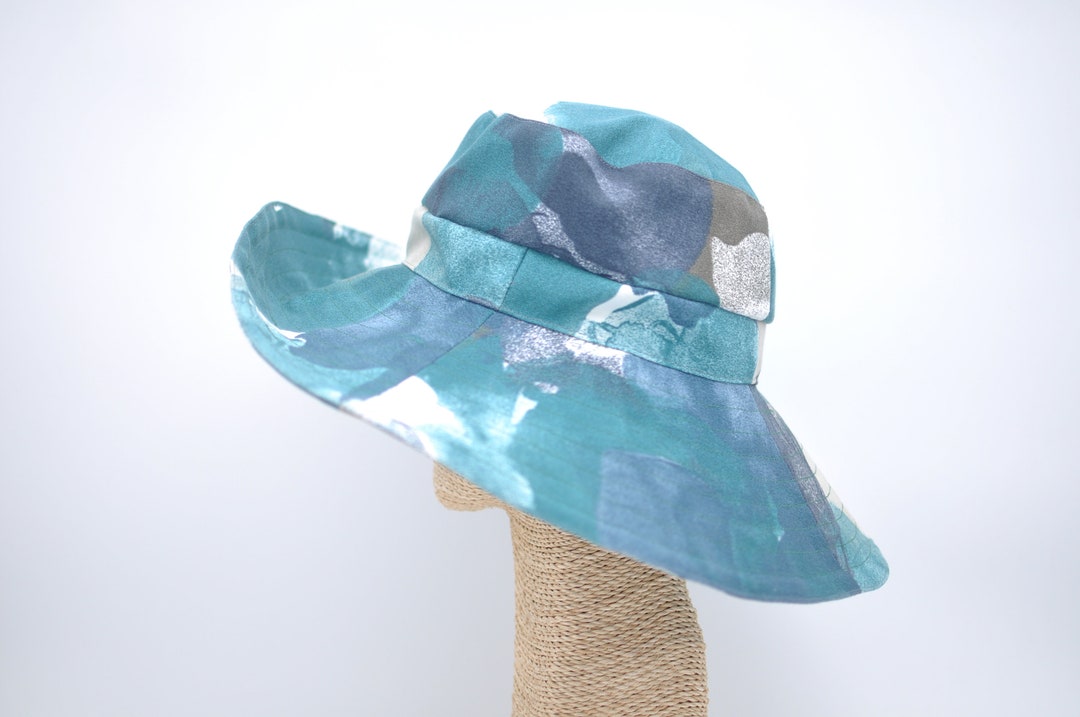 Handmade 4-way-wearing Green Floral Print Sun Hat Wide Brim Hat Summer ...