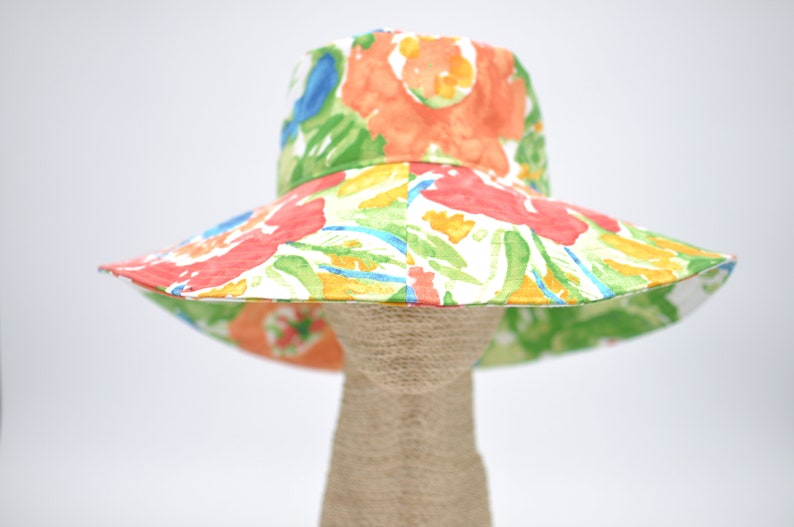 Handmade 4-way-wearing Floral Print Women's Sun Hat Wide Brim Hat ...