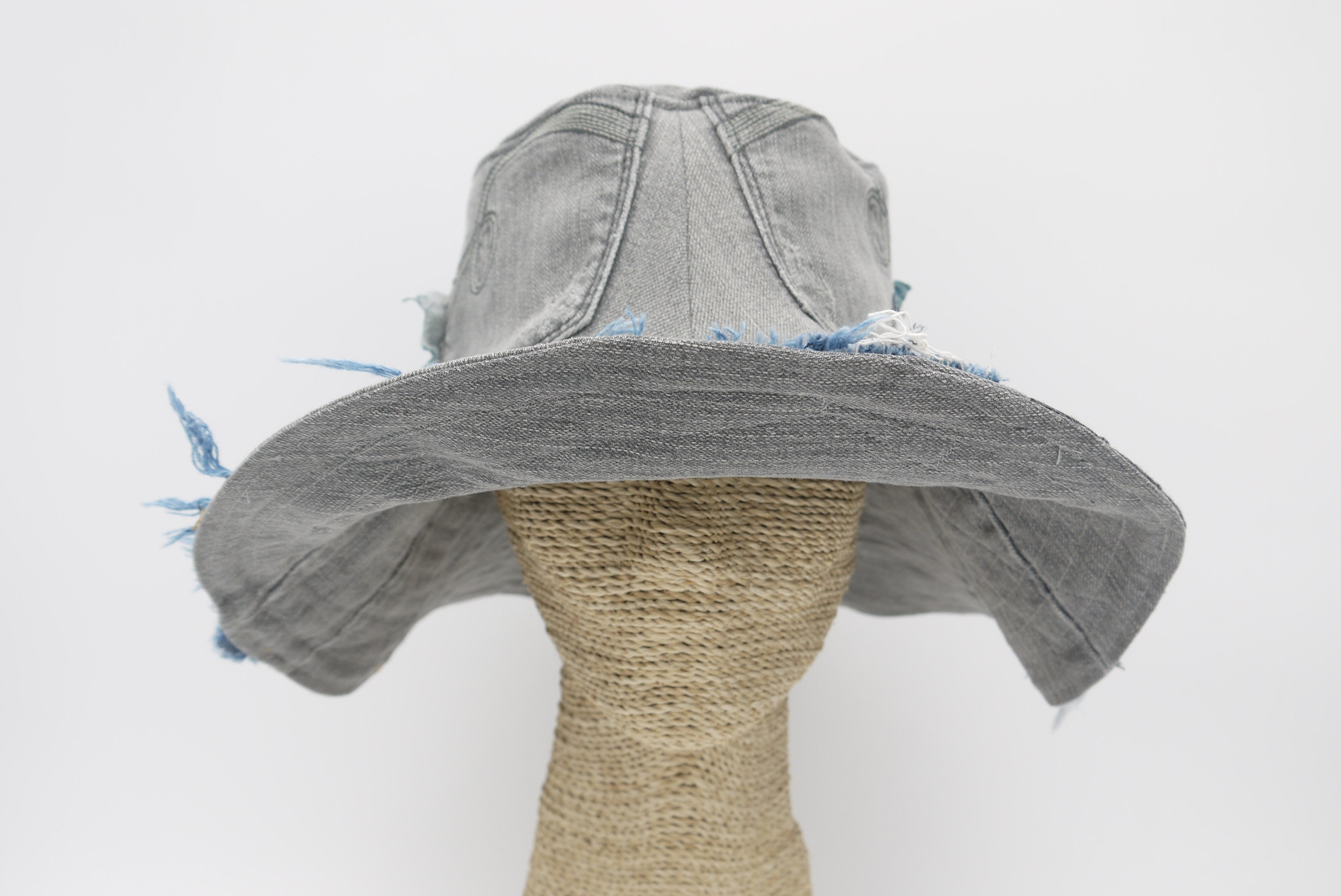 Handmade 1 of 1 Upcycled Patchwork Gray Color Denim Wide Brim Sun Hat ...