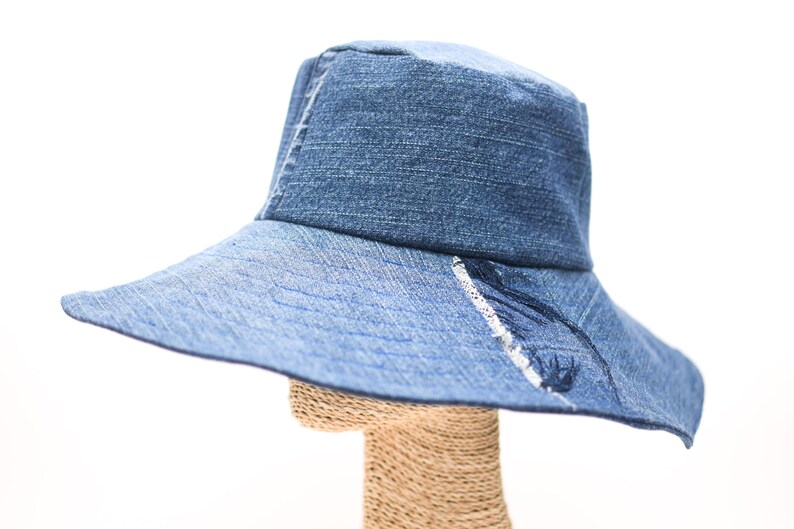 4-way-wear Handmade Upcycled Denim Wide Brim Sun Hat One Size up to 23 ...