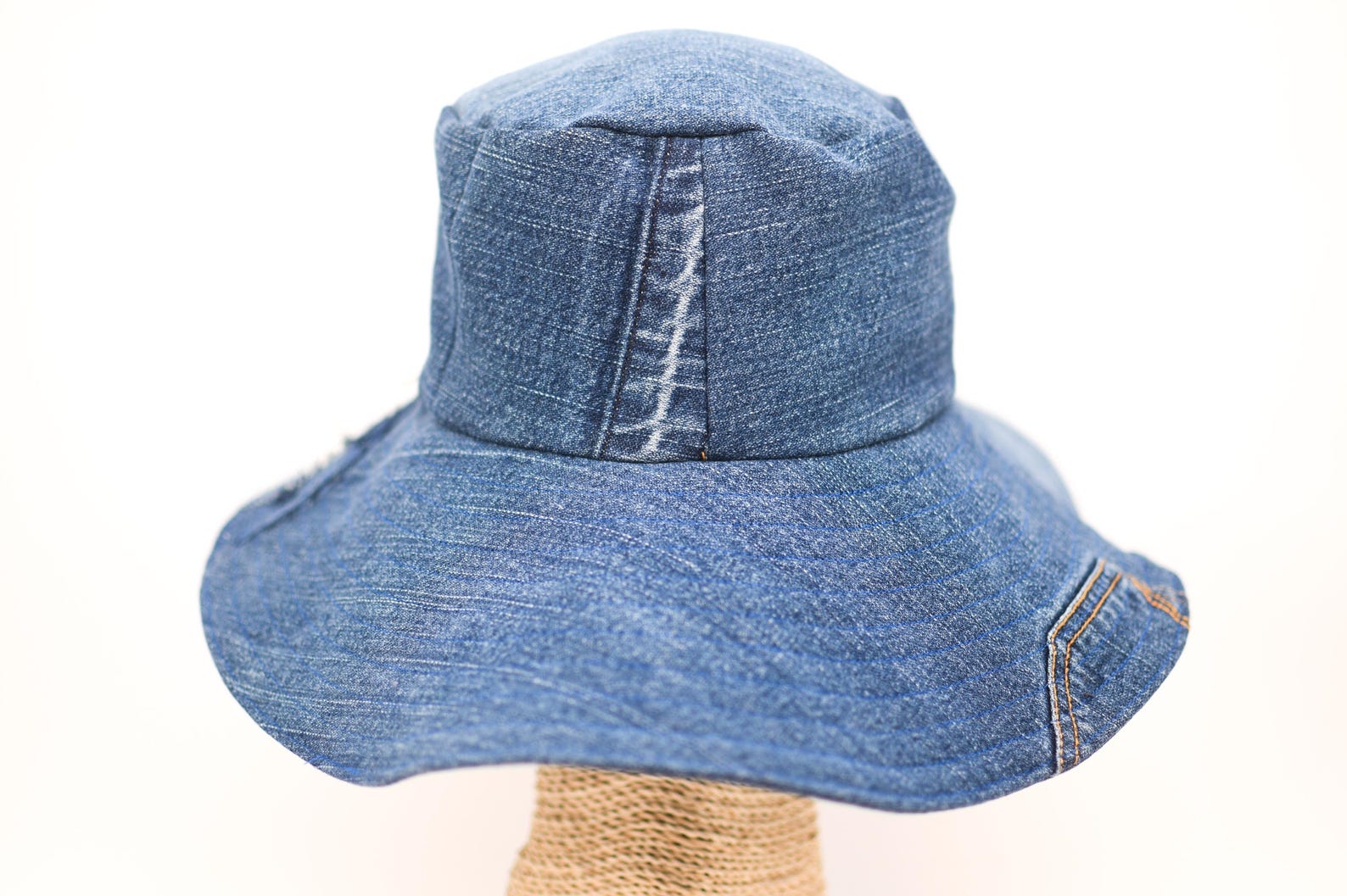 4-way-wear Handmade Upcycled Denim Wide Brim Sun Hat One Size up to 23 ...