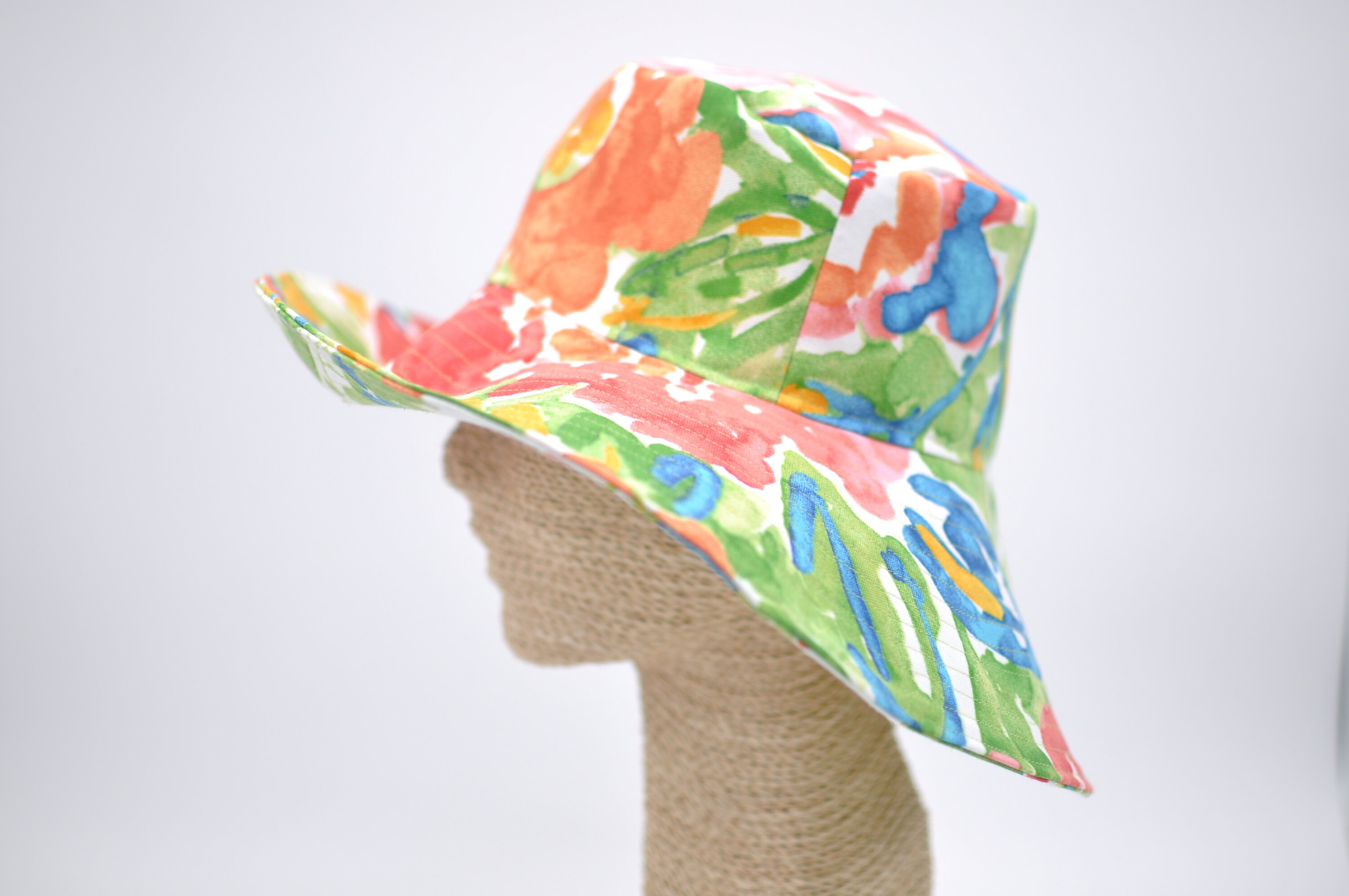 Handmade 4-way-wearing Floral Print Women's Sun Hat Wide Brim Hat ...