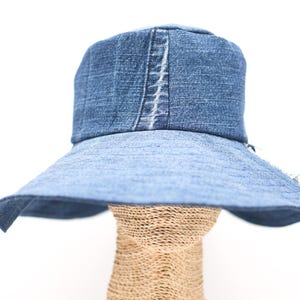 4-way-wear Handmade Upcycled Denim Wide Brim Sun Hat One Size up to 23 ...