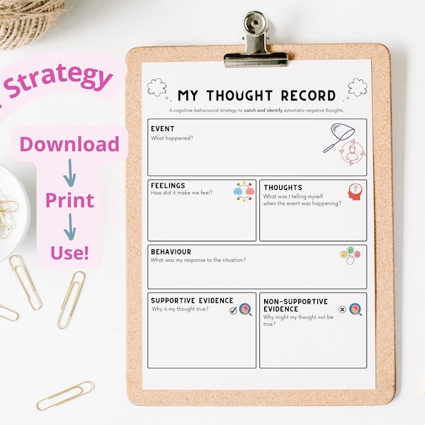 Cbt Thought Record Kids - Etsy