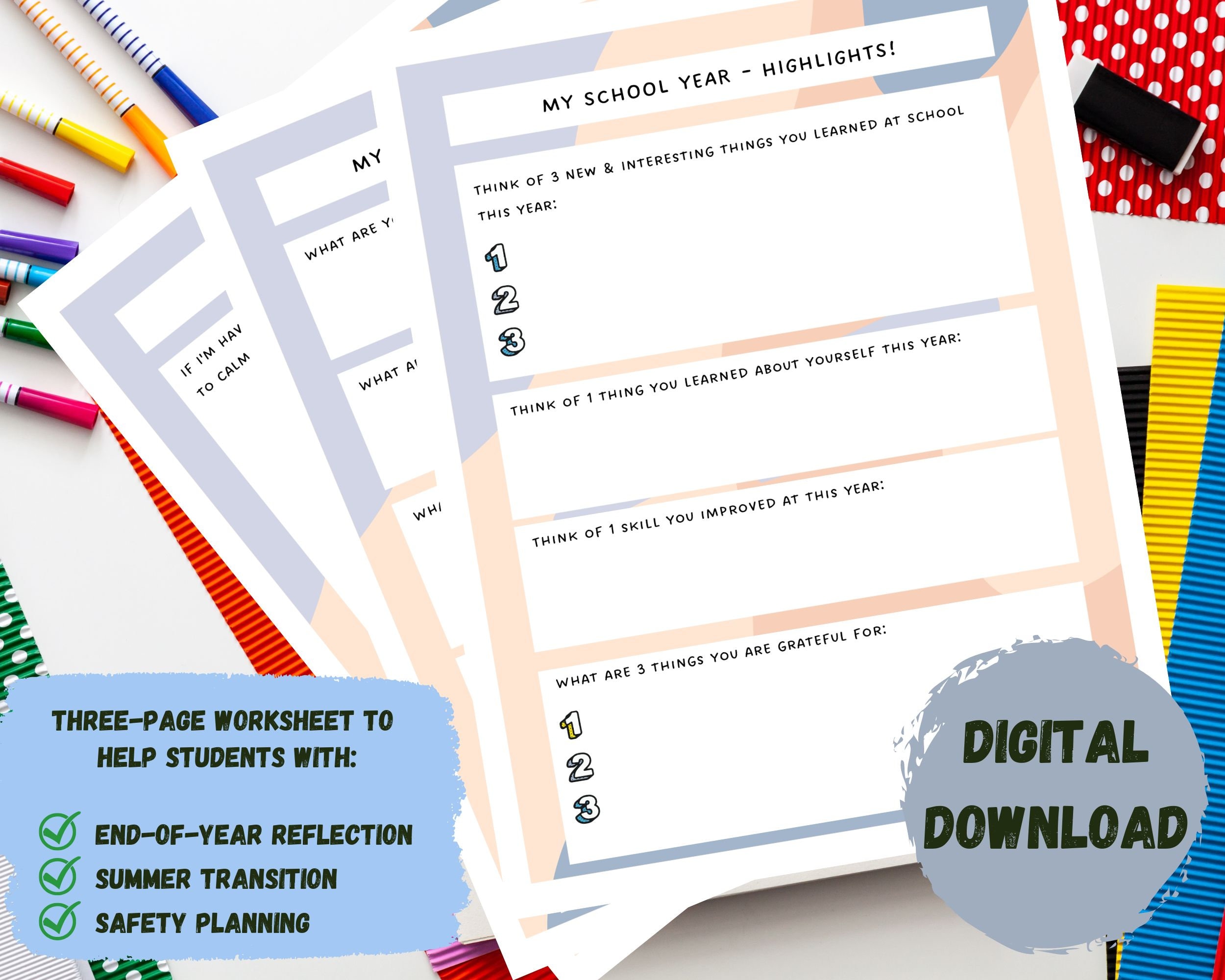 School Student Reflection Worksheet | Social Emotional Tool for Kids ...