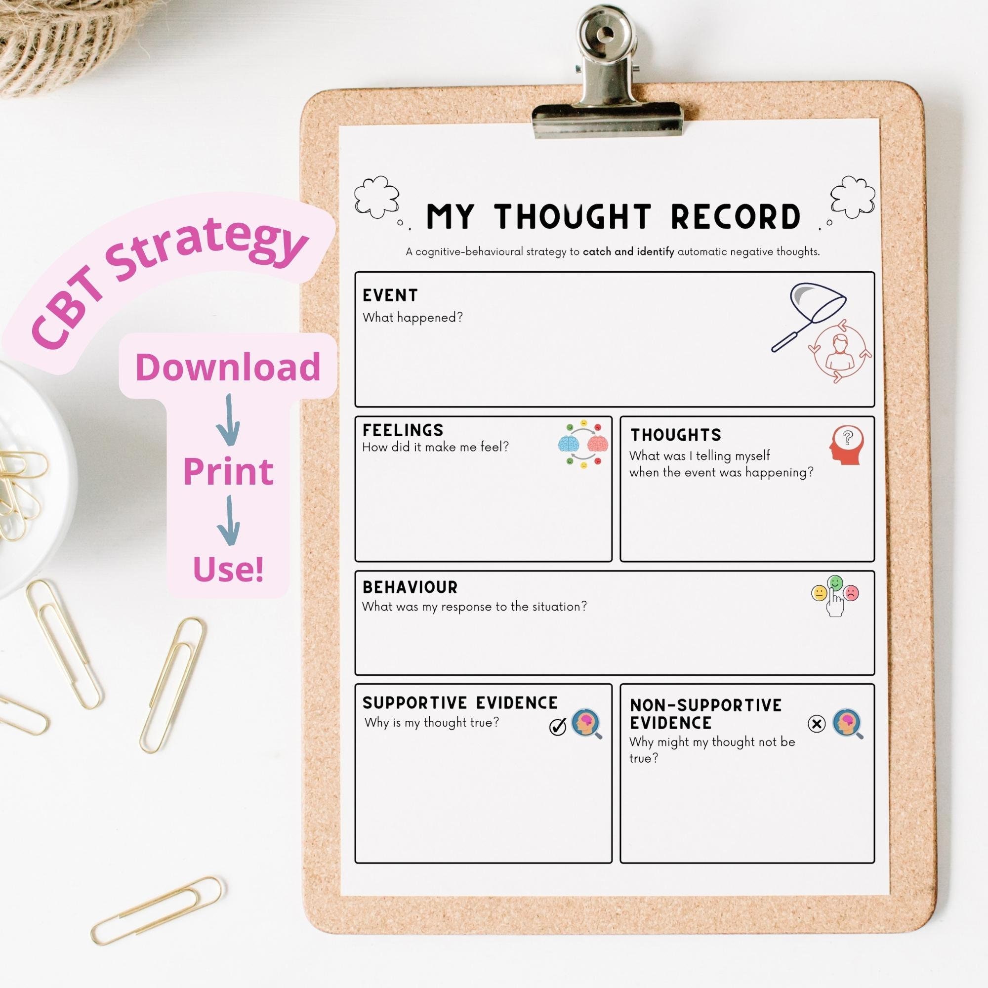CBT Thought Record | Cognitive Behaviour Therapy Tool | Counselor ...