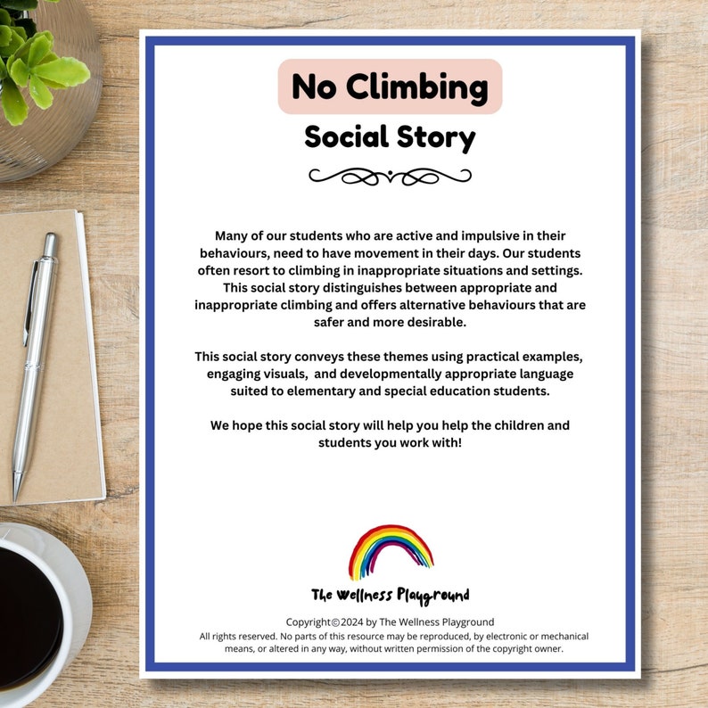 No Climbing Social Story: ADHD ASD Behavior Lesson (PDF) - Etsy