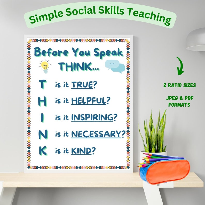 Social Skills Poster for Classroom, Classroom Print, Printable School ...