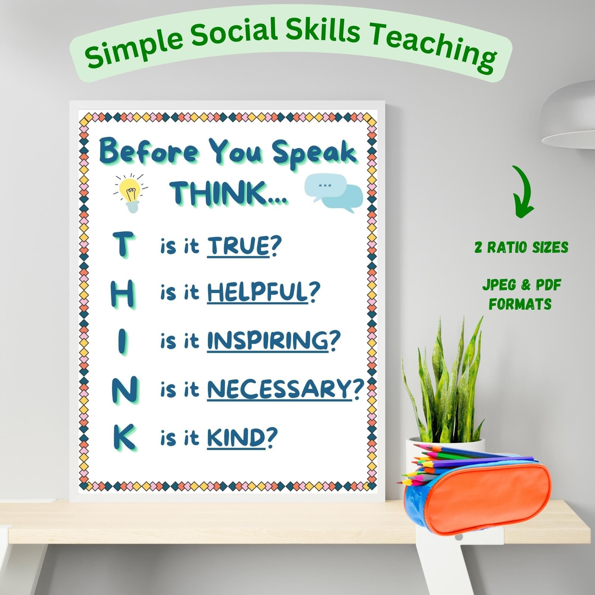 Social Skills Poster for Classroom, Classroom Print, Printable School ...
