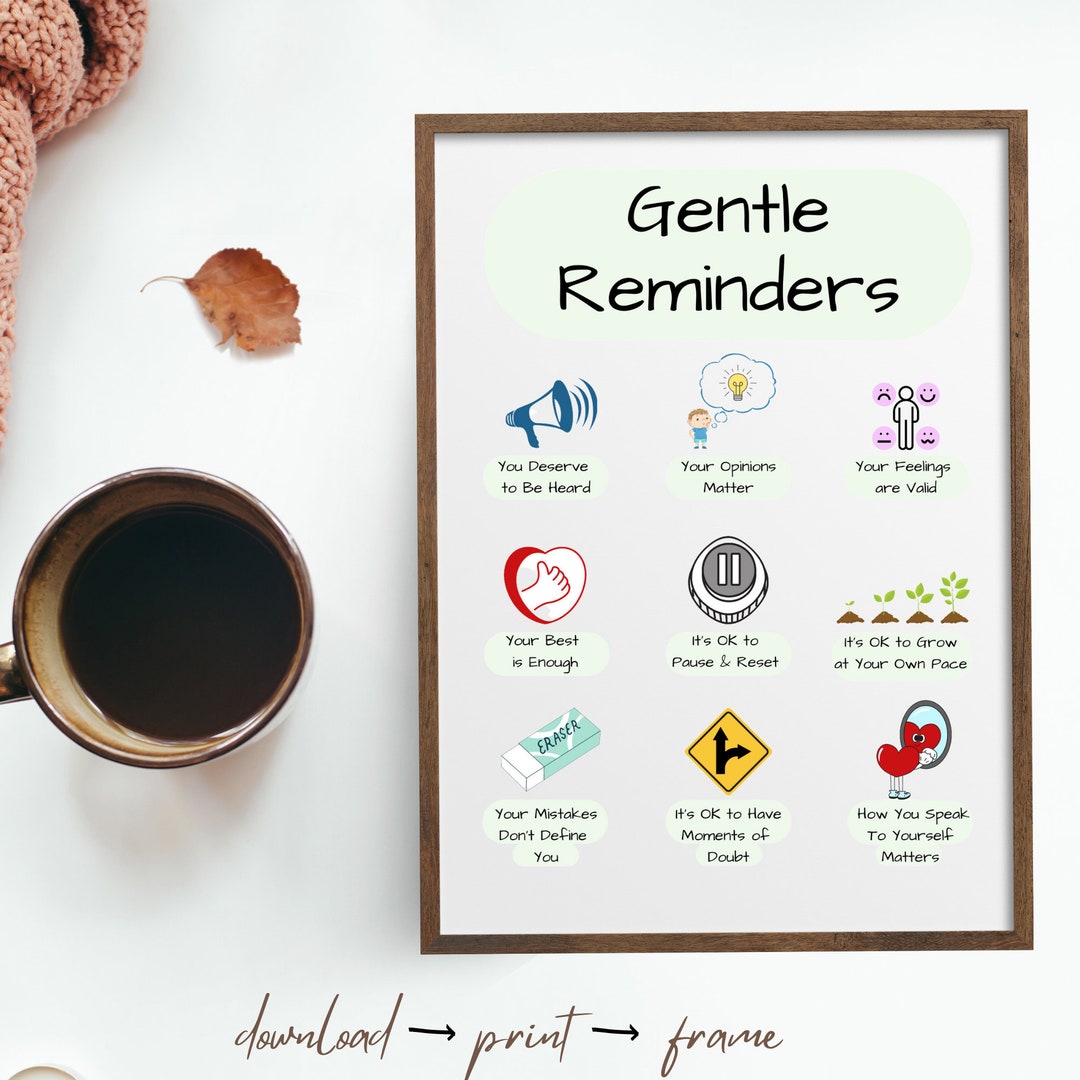 Gentle Reminders Positive Affirmations | Mental Health Wellness Art ...