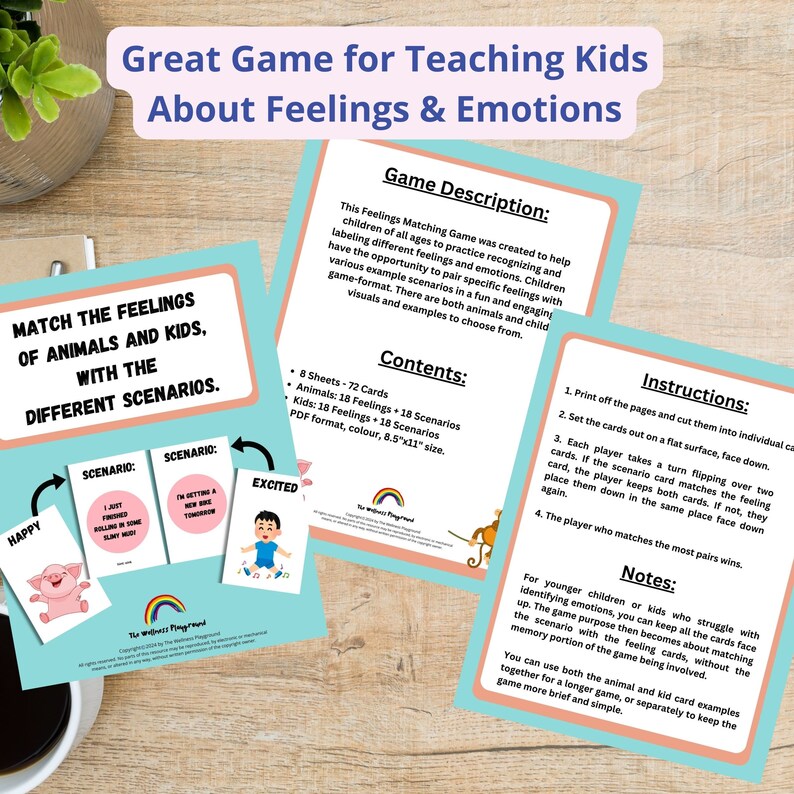 Feelings Emotions Matching Game Feelings Lesson for Students Classroom ...