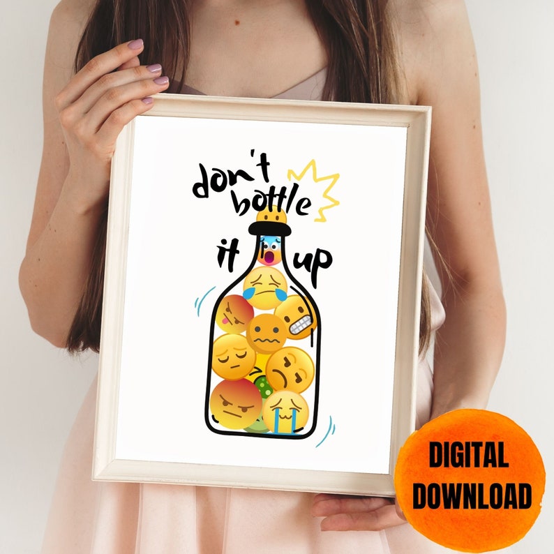 Mental Health Art Print: Don't Bottle It Up, Counselor Decor (digital ...