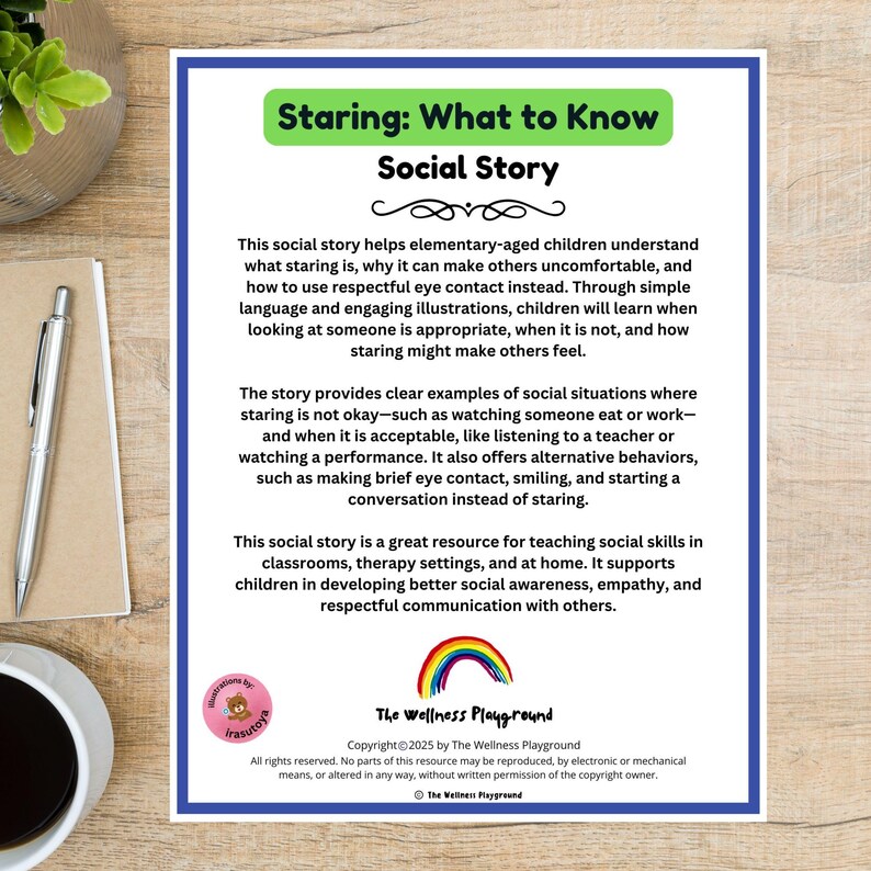 Social Story About Staring | Social Skills Lesson | Personal Space and ...