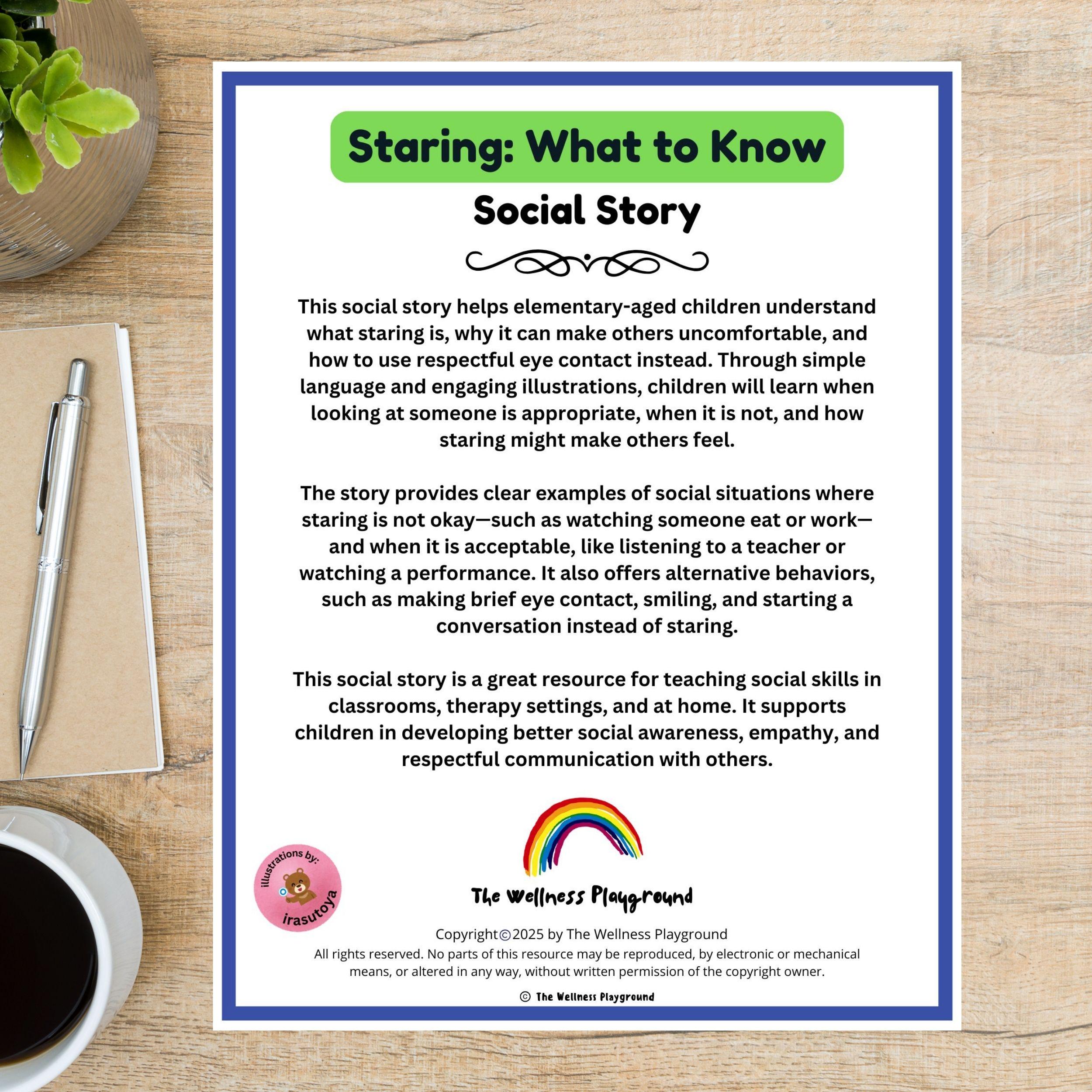 Social Story About Staring | Social Skills Lesson | Personal Space and ...