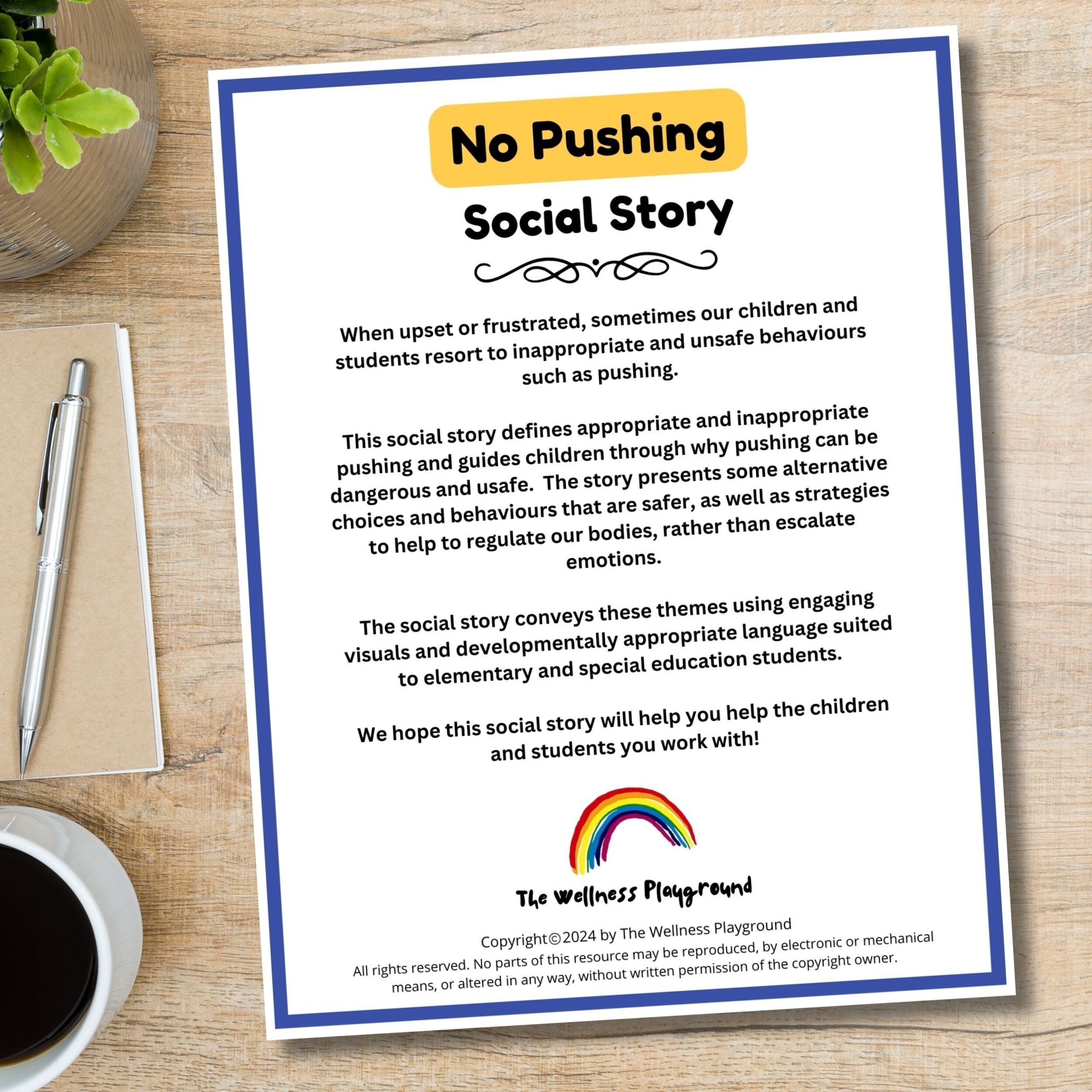 No Pushing Social Story: Social Skills Lesson (PDF) - Etsy