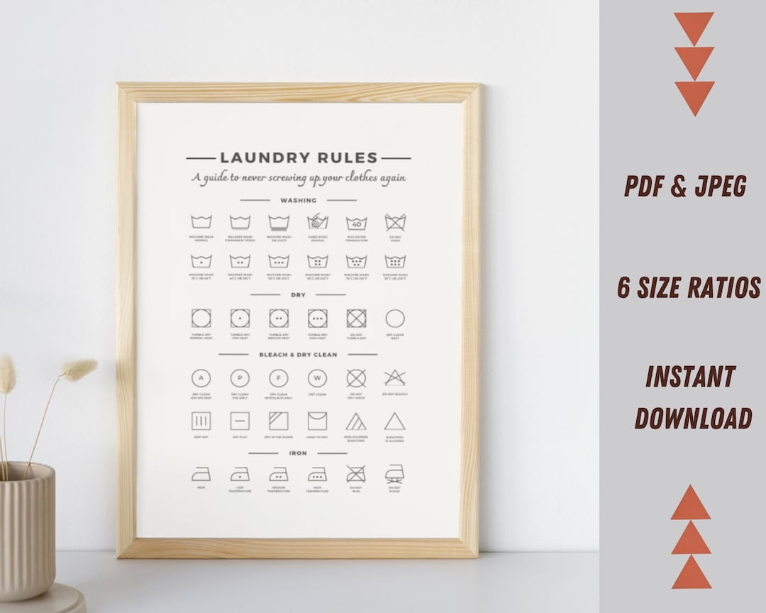 Laundry Rules Guide Funny | Laundry Room Symbols Print | Fun Laundry ...