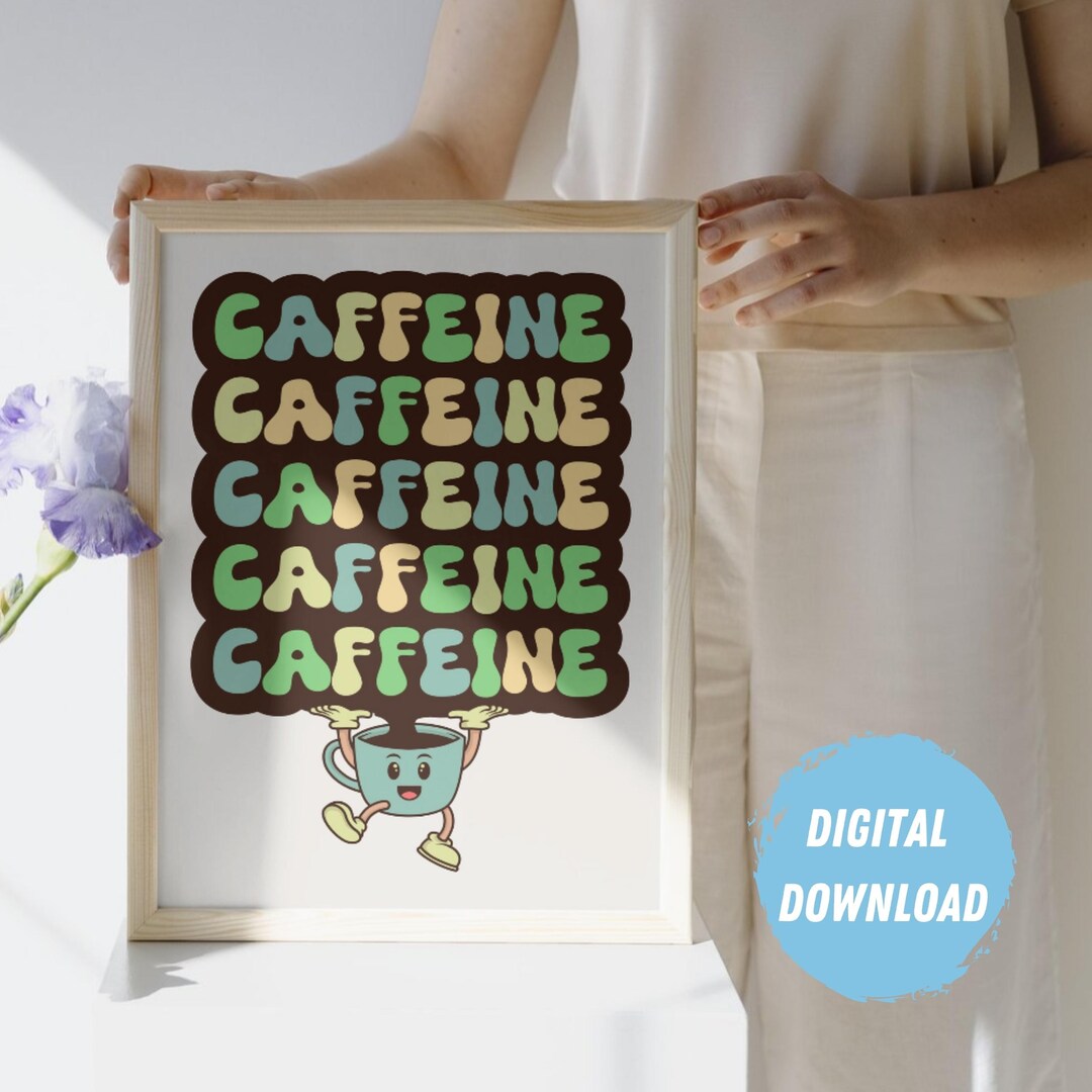 Retro Caffeine Art Print: Mid-century Modern Coffee Cup (digital ...