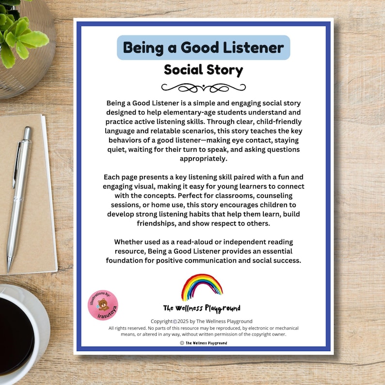 Good Listener Social Story: Elementary Social Skills Lesson (PDF ...