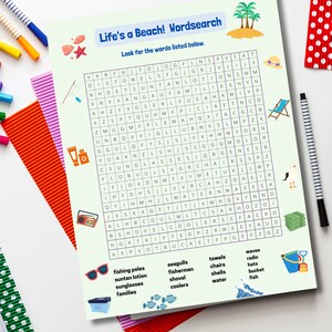 Printable Wordsearch | Life's a Beach Wordsearch | Beach Theme ...