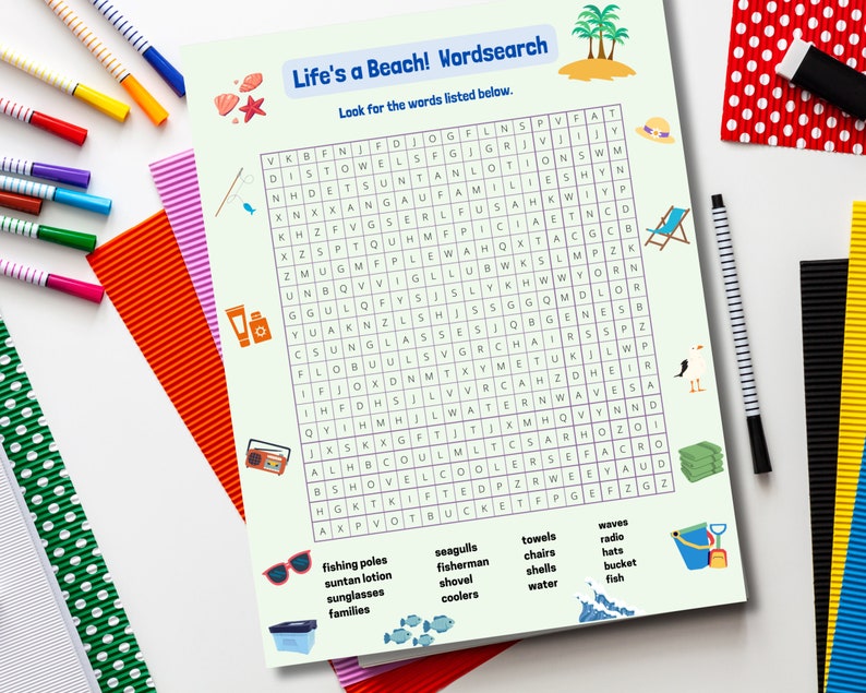 Printable Wordsearch | Life's a Beach Wordsearch | Beach Theme ...
