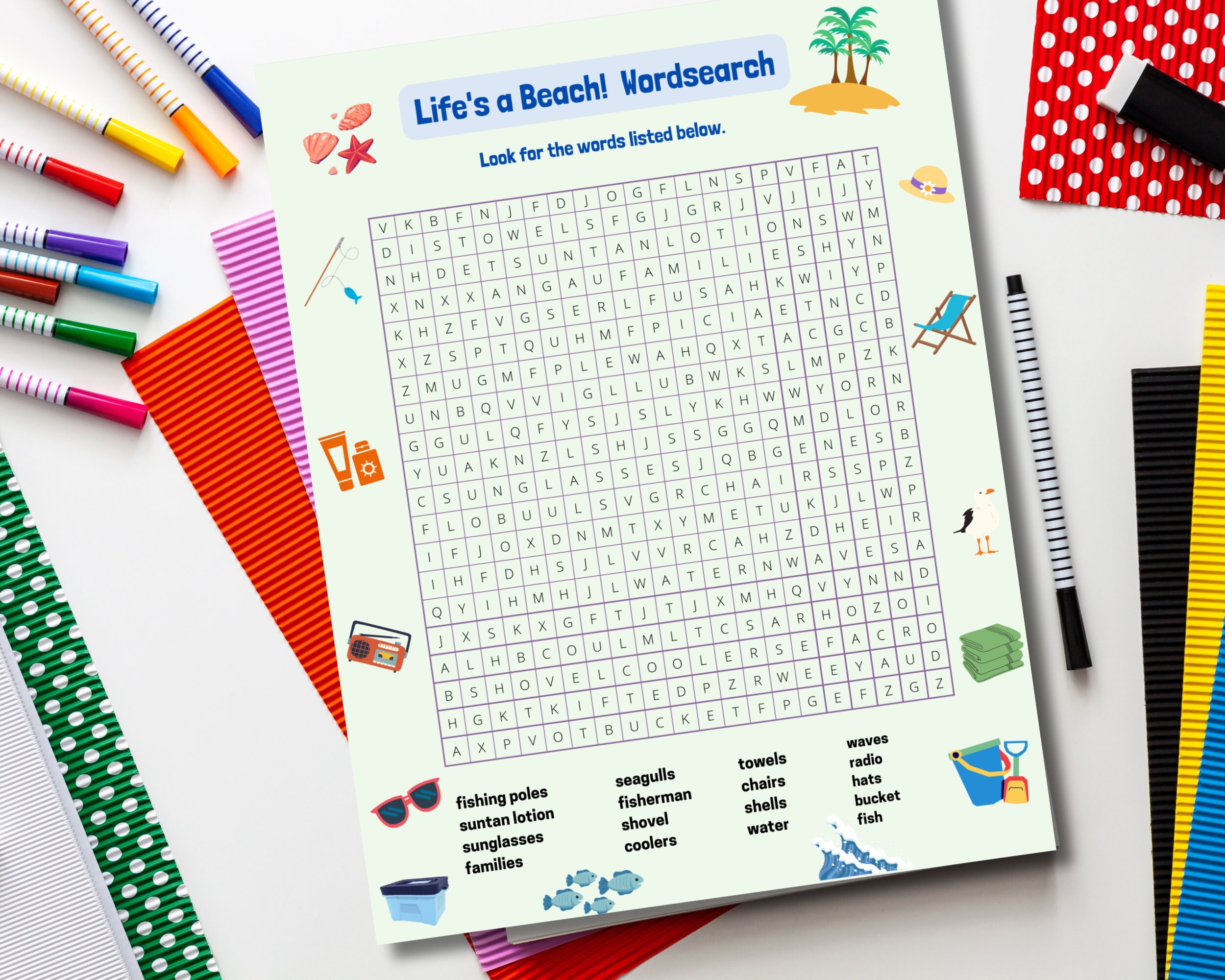 Printable Wordsearch | Life's a Beach Wordsearch | Beach Theme ...