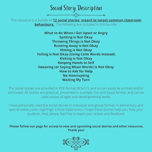 Social Story Bundle 12 Common Classroom Behaviours | Printable Social ...