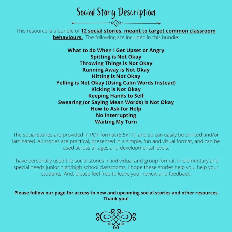 Classroom Behavior Social Story Bundle: Teacher Resource (PDF) - Etsy