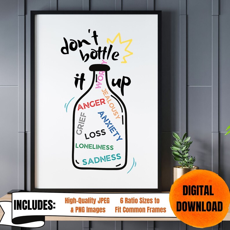 Don't Bottle It up | Mental Health Art | Counselor Wall Decor | Therapy ...