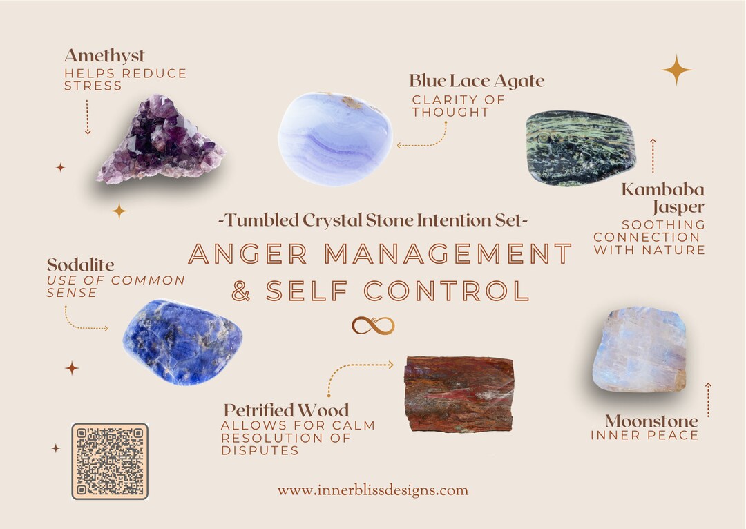 Anger Management & Self Control Tumbled Crystal Stone Intention Set ...