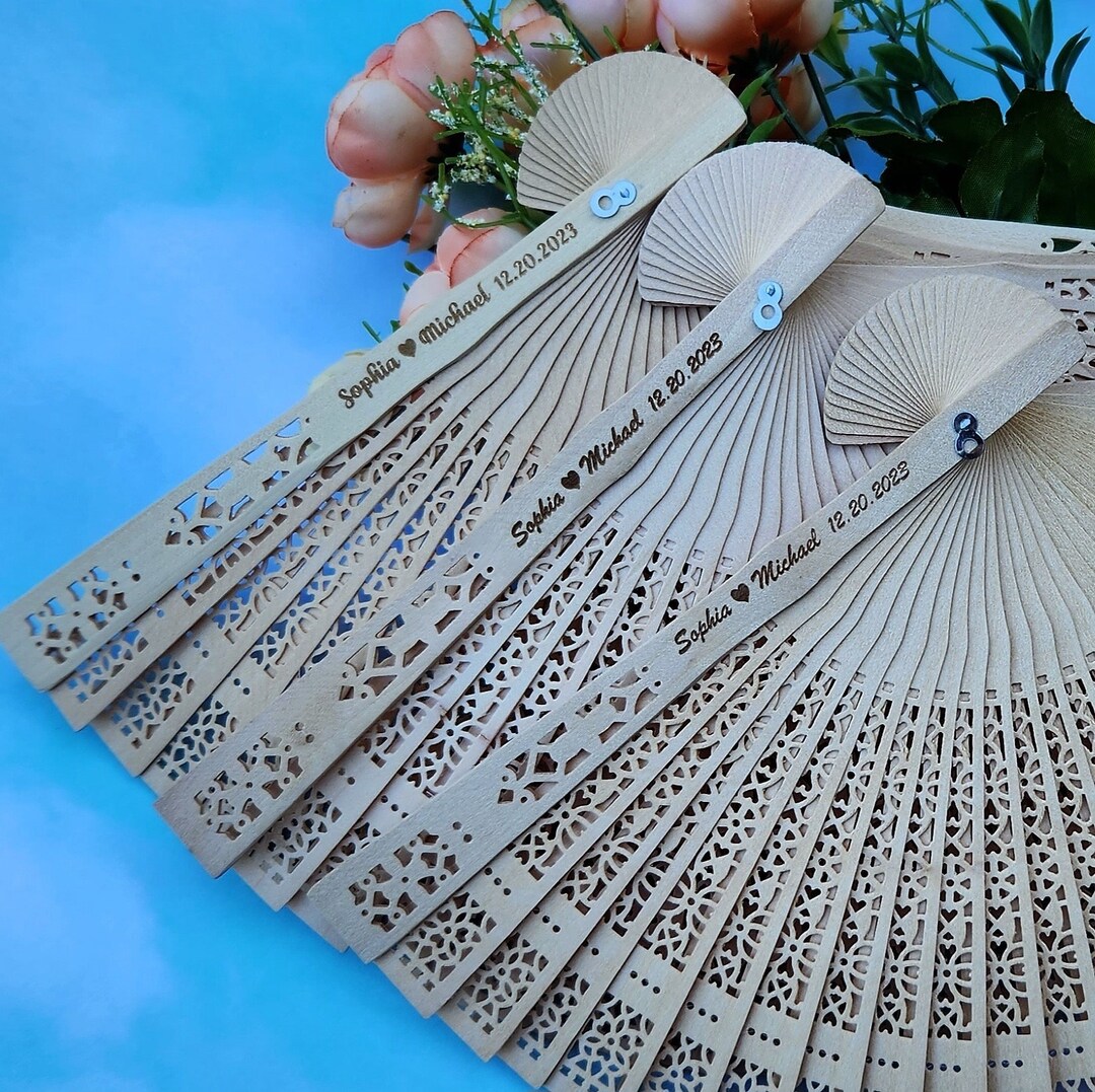 Personalized Rustic Sandalwood Fans Perfect Customized Wedding Favors ...
