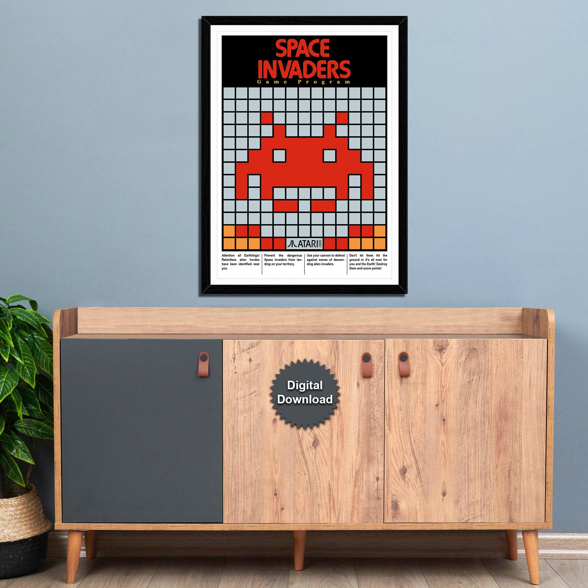 Minimalist Design Printable Space Invaders Poster. Pixel Art Space ...