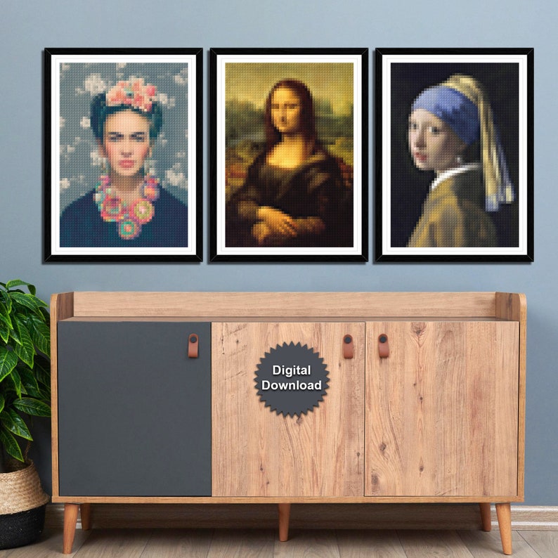 Printable Pixel Art Classic Painting Set. Pixel Art Mona Lisa and Frida ...