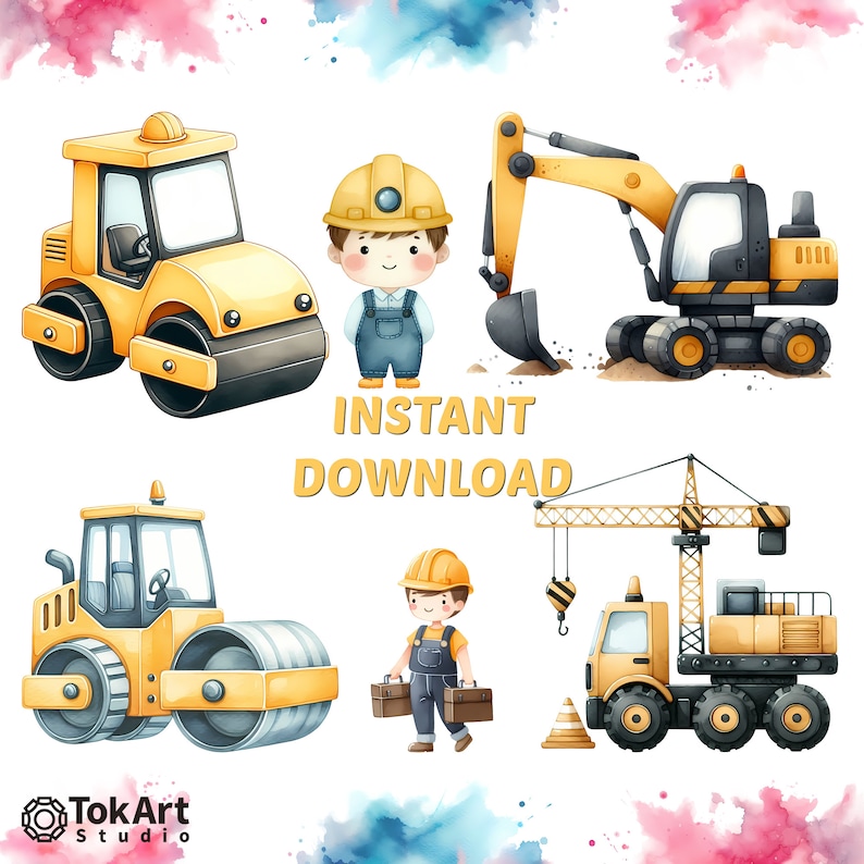 Watercolor Transparent PNG Construction Equipment, Watercolor Excavator ...