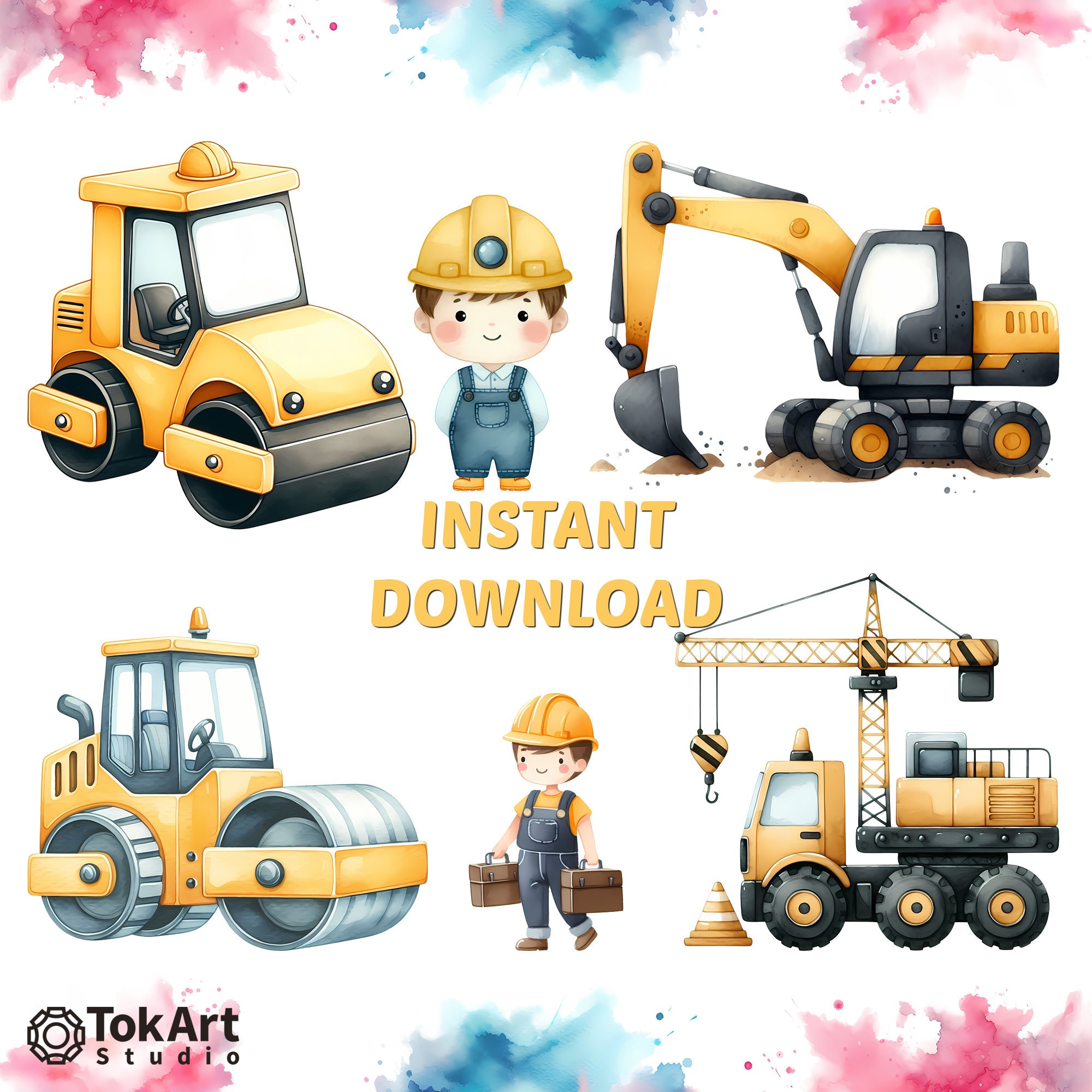 Watercolor Transparent PNG Construction Equipment, Watercolor Excavator ...