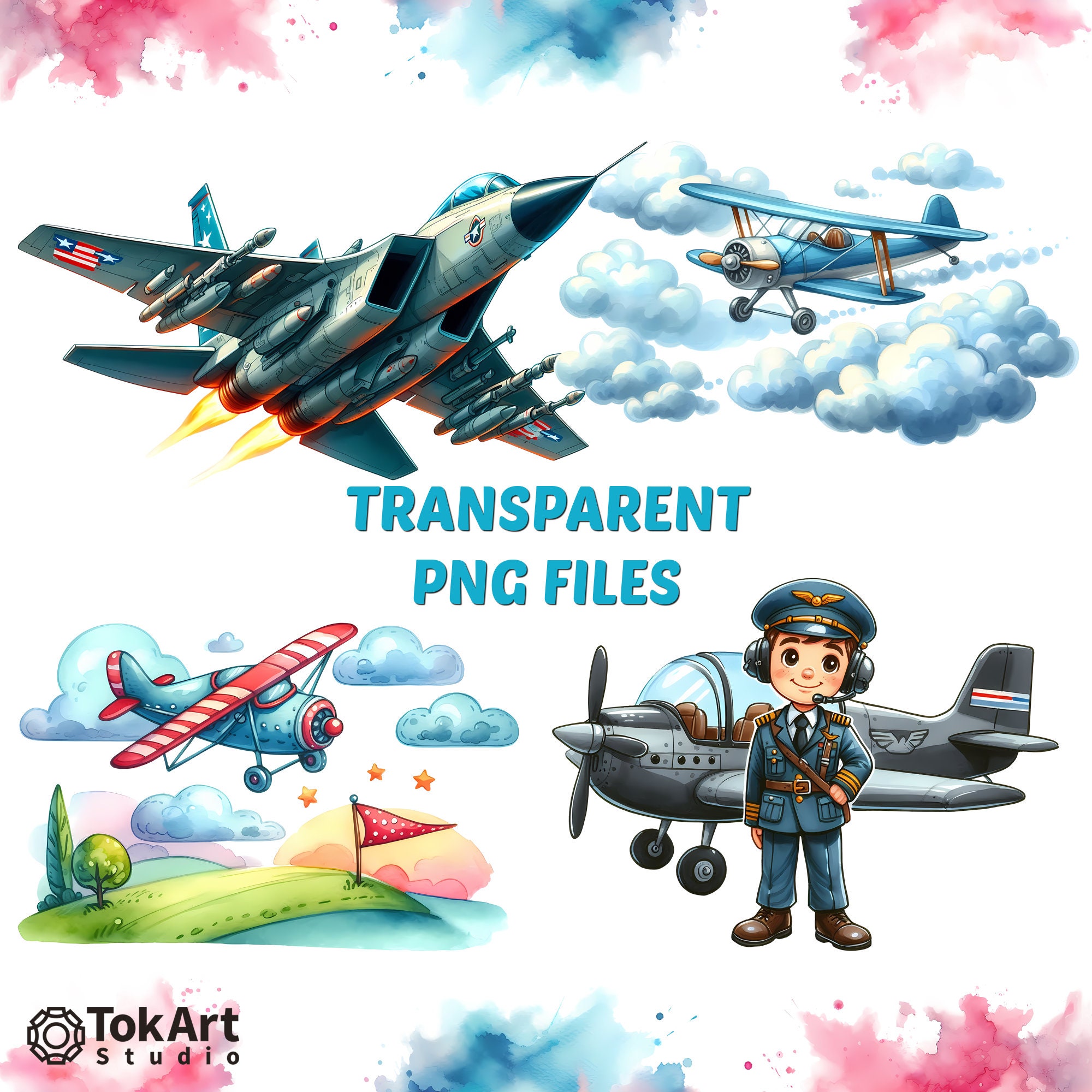 Watercolor Transparent PNG Aircraft Images, Watercolor PNG Colorful ...